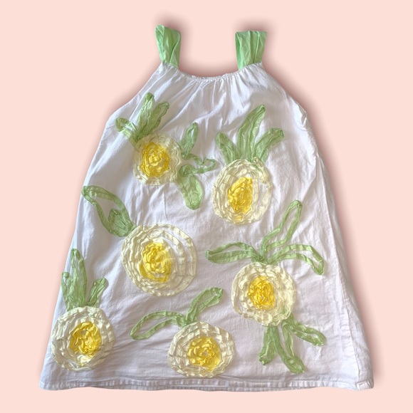 Halabaloo | Dresses | Halabaloo 24m White Yellow Green 3d Floral Dress ...